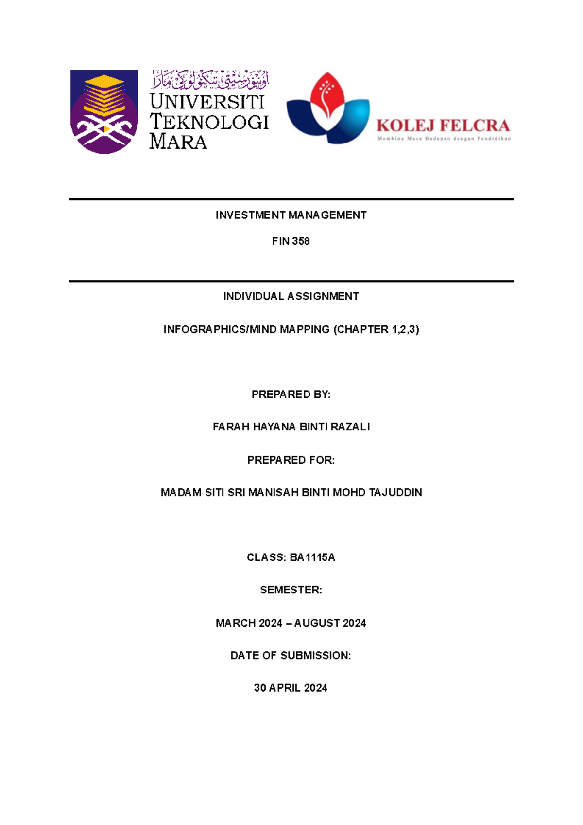 FIN 358 Individual Assignment: Infographics for Investment Management ...