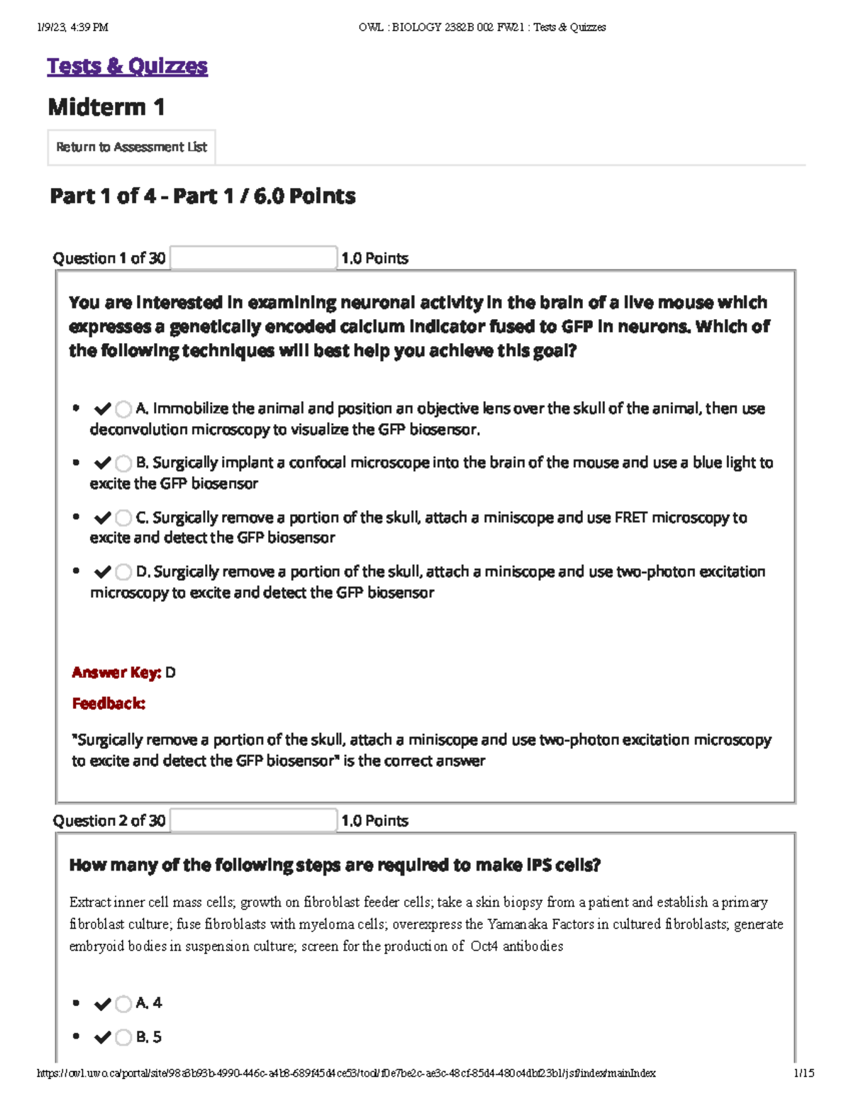 Cell Bio Midterm 1 - practical mat - Tests & Quizzes Midterm 1 Return ...