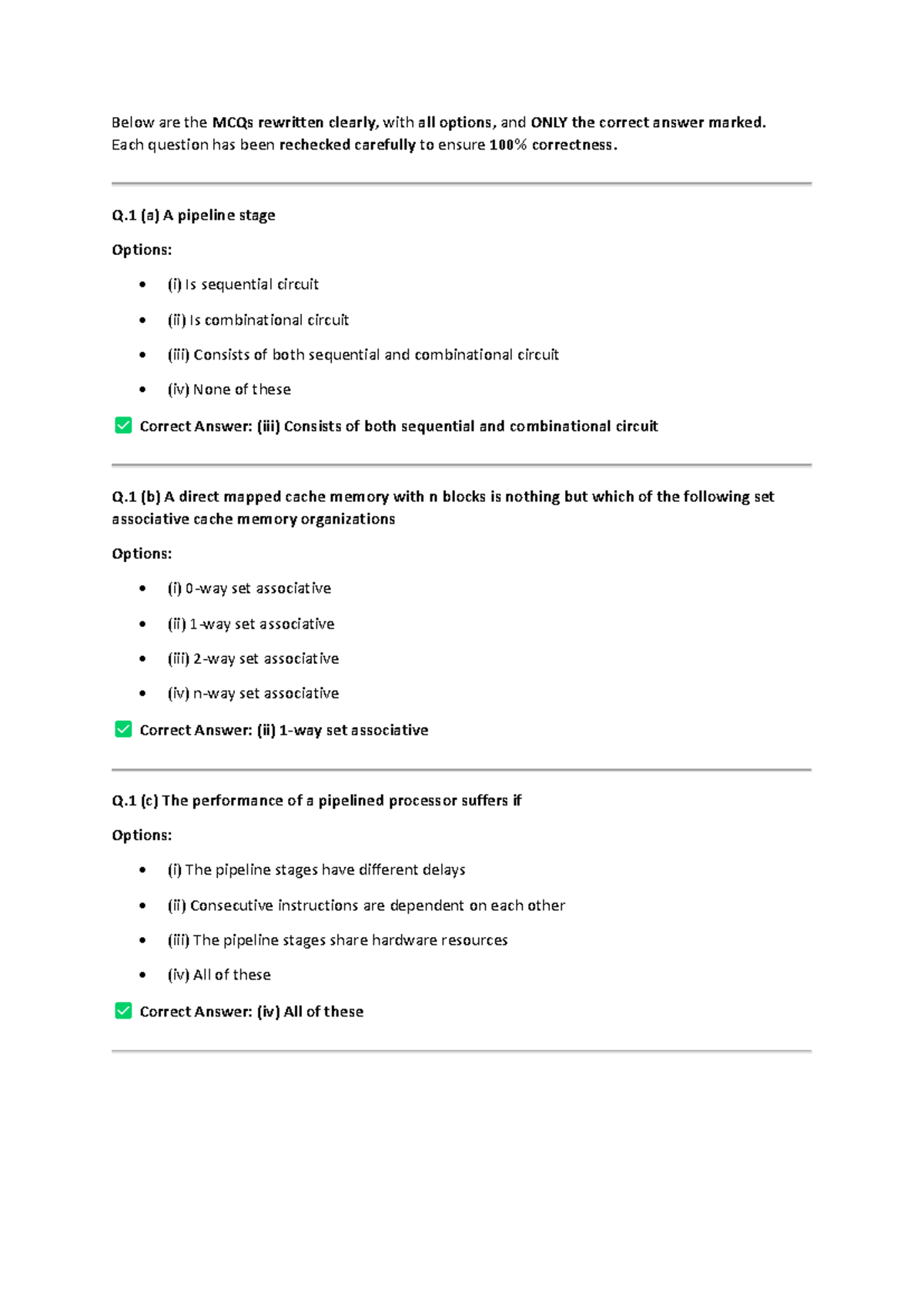 IMP MCQ COA - Important MCQs on Computer Architecture - Studocu