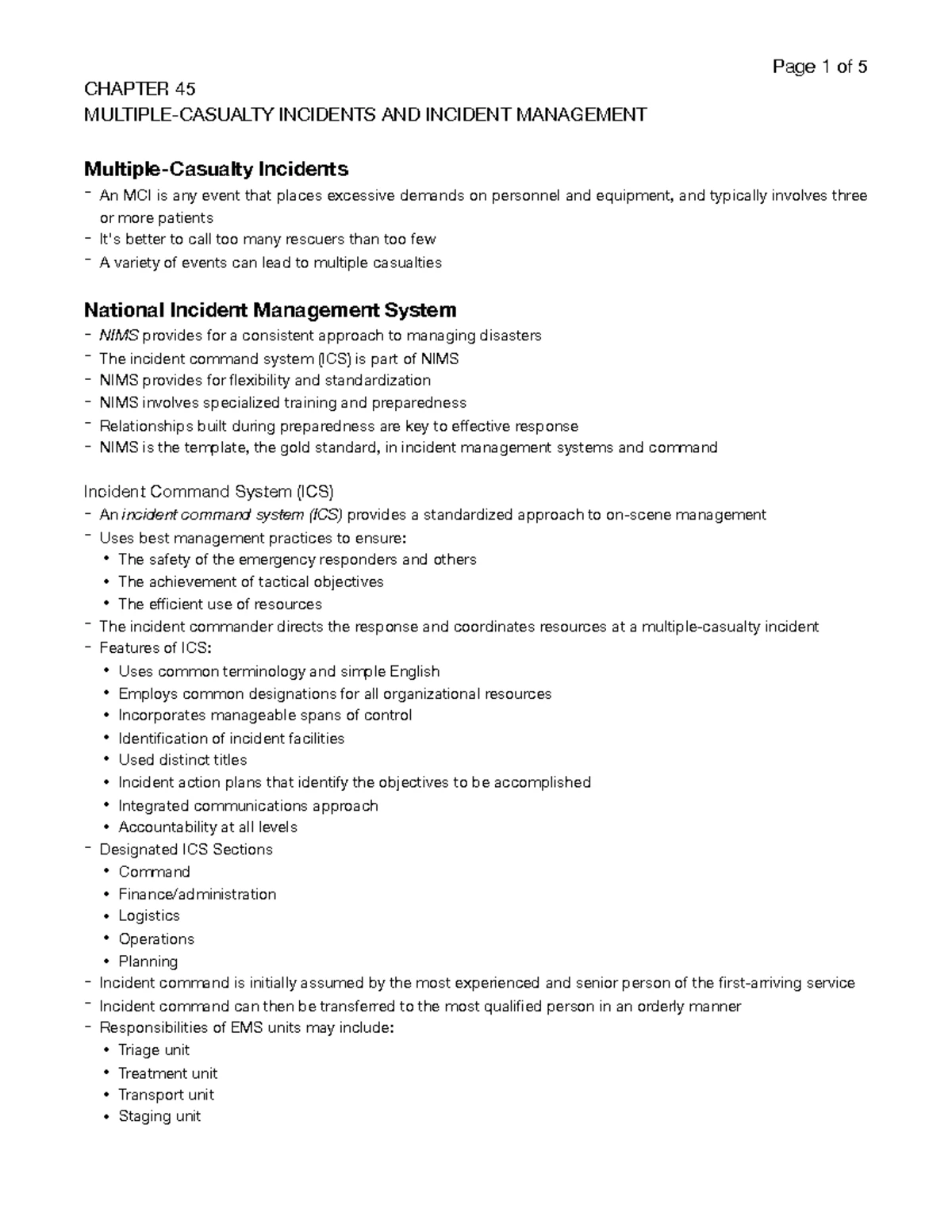Chapter 45 Emt Lecture Notes Chapter 45 Multiple Casualty Incidents
