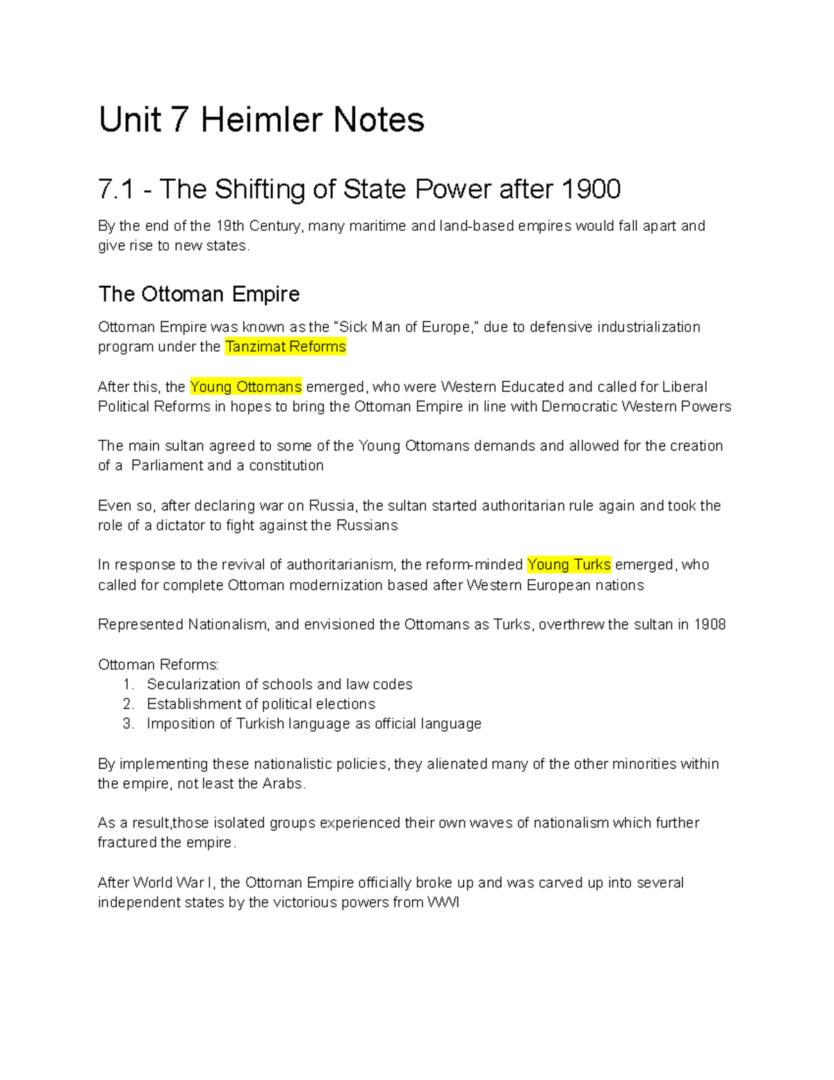 World History Unit 7 Notes: Causes and Impacts of World Wars - Unit 7 ...