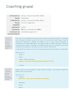 Autocalificable semana 3 Coaching Grupal - Coaching grupal Comenzado en miércoles, 22 de mayo de ...