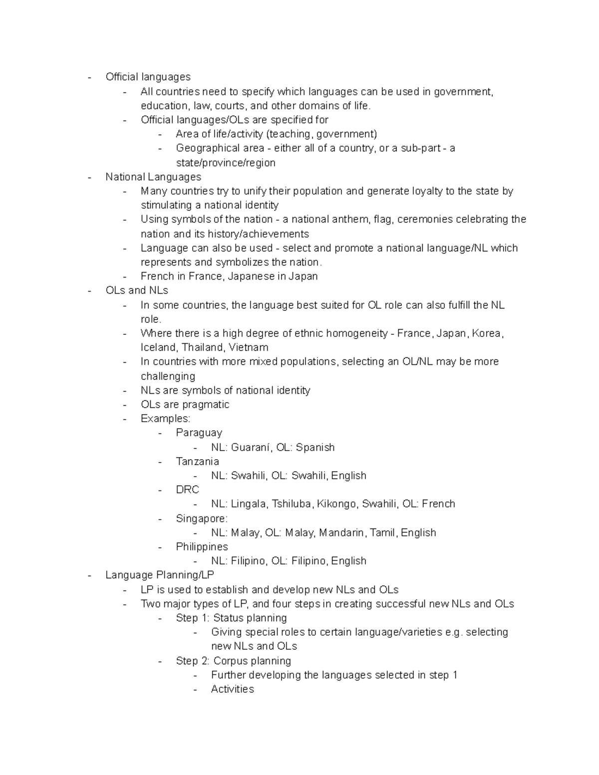 Ling-115 Unit 2: Language Planning & Official Languages Notes - Studocu