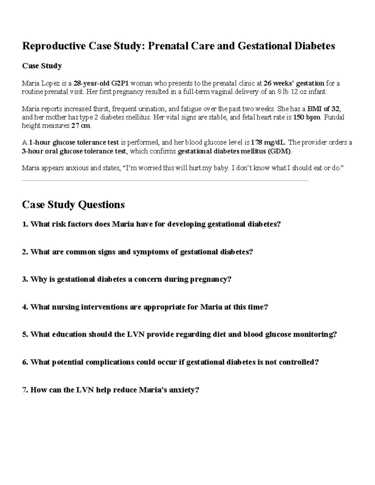 Reproductive Case Study: Prenatal Care, GDM, and Pelvic Pain Analysis ...