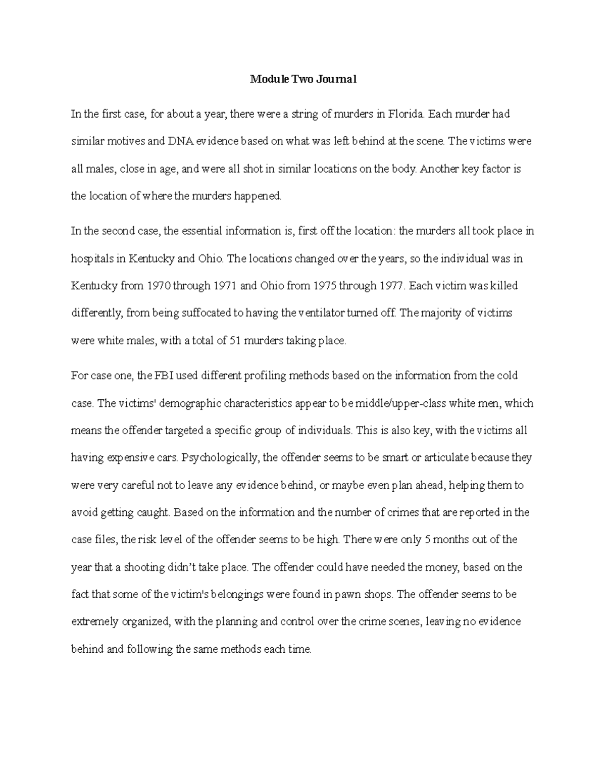 Module Two Journal: Analyzing Serial Murder Cases in Florida & Ohio ...
