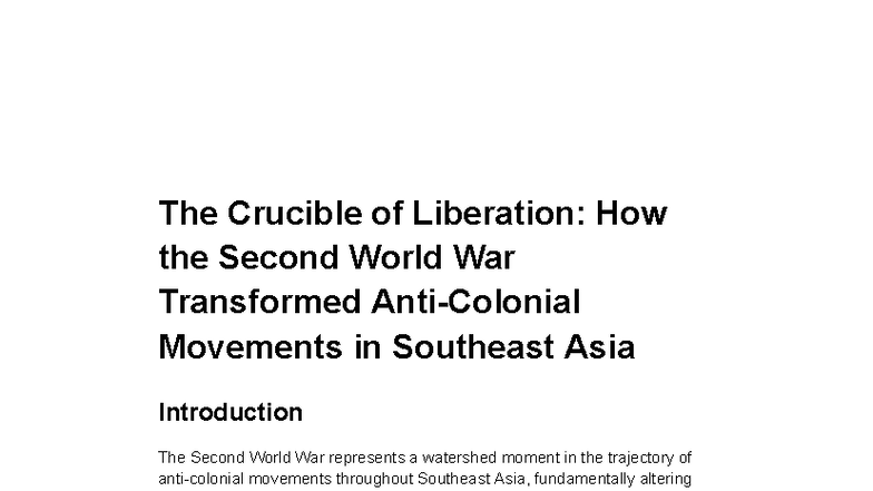 The Impact of WWII on Anti-Colonial Movements in Southeast Asia - Studocu