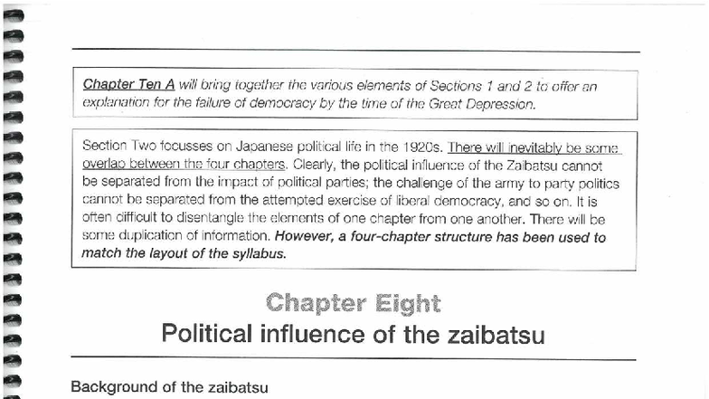 Political Influence of Zaibatsu - Chapter Ten A will bring together the ...