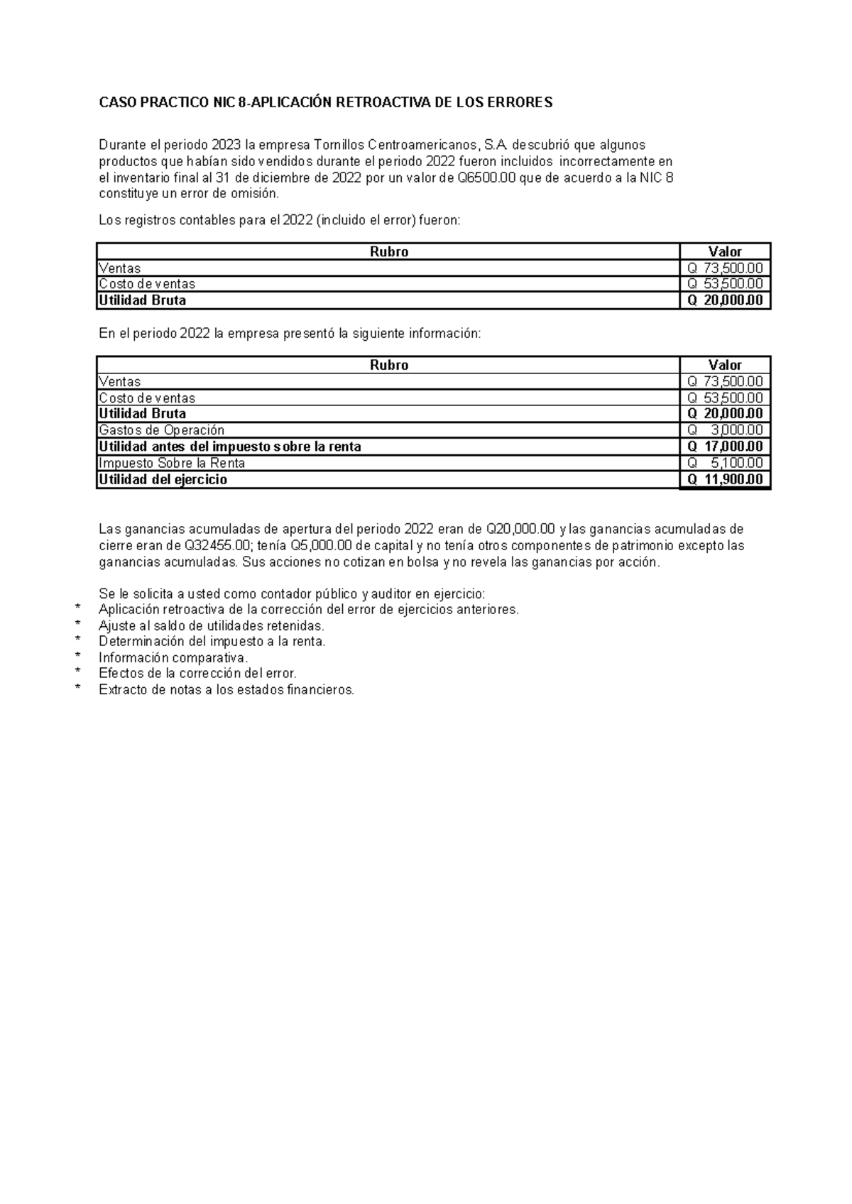 NIC 8 Torcasa - Caso Práctico sobre Aplicación Retroactiva de Errores ...