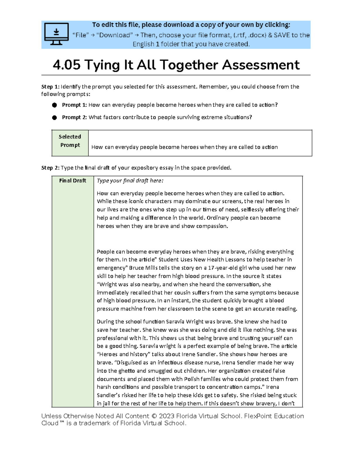 4.05 Expository Essay on Everyday Heroes Assessment - Studocu