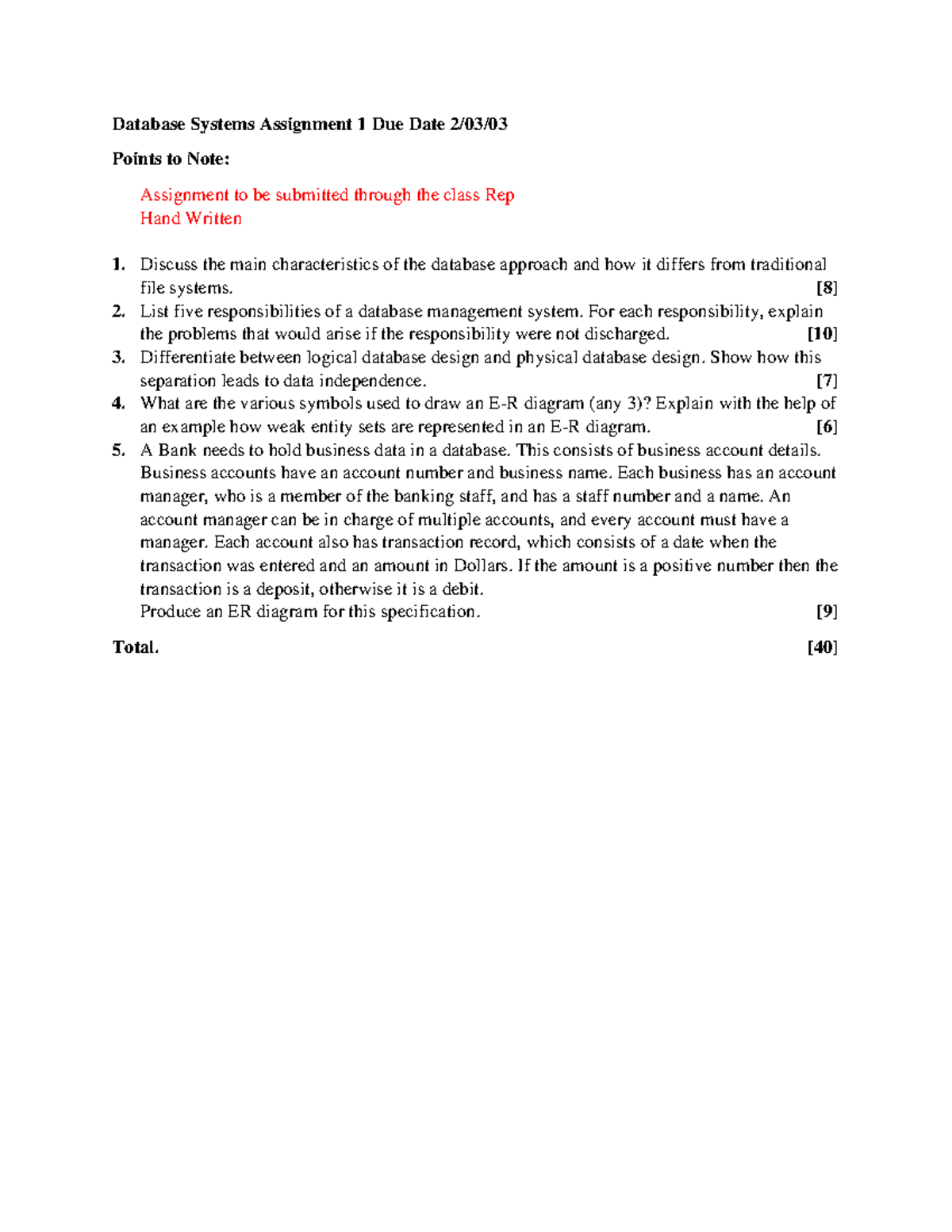 Database Systems Assignment 1-1: Key Concepts & E-R Diagram Tasks - Studocu