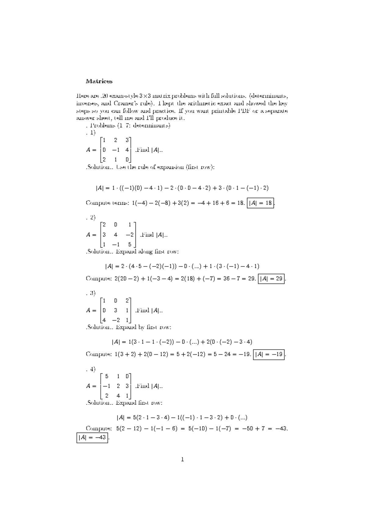 Matrices - Math 2: 20 Problems on Determinants & Inverses with ...