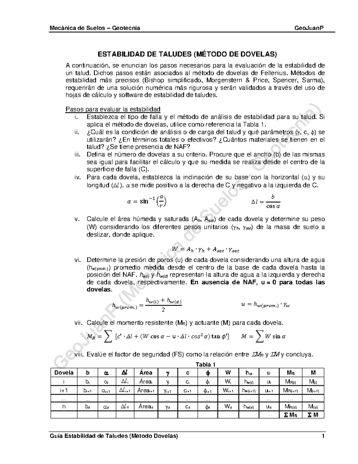 Guía de Estabilidad de Taludes (Método Dovelas) - Mecánica de Suelos ...