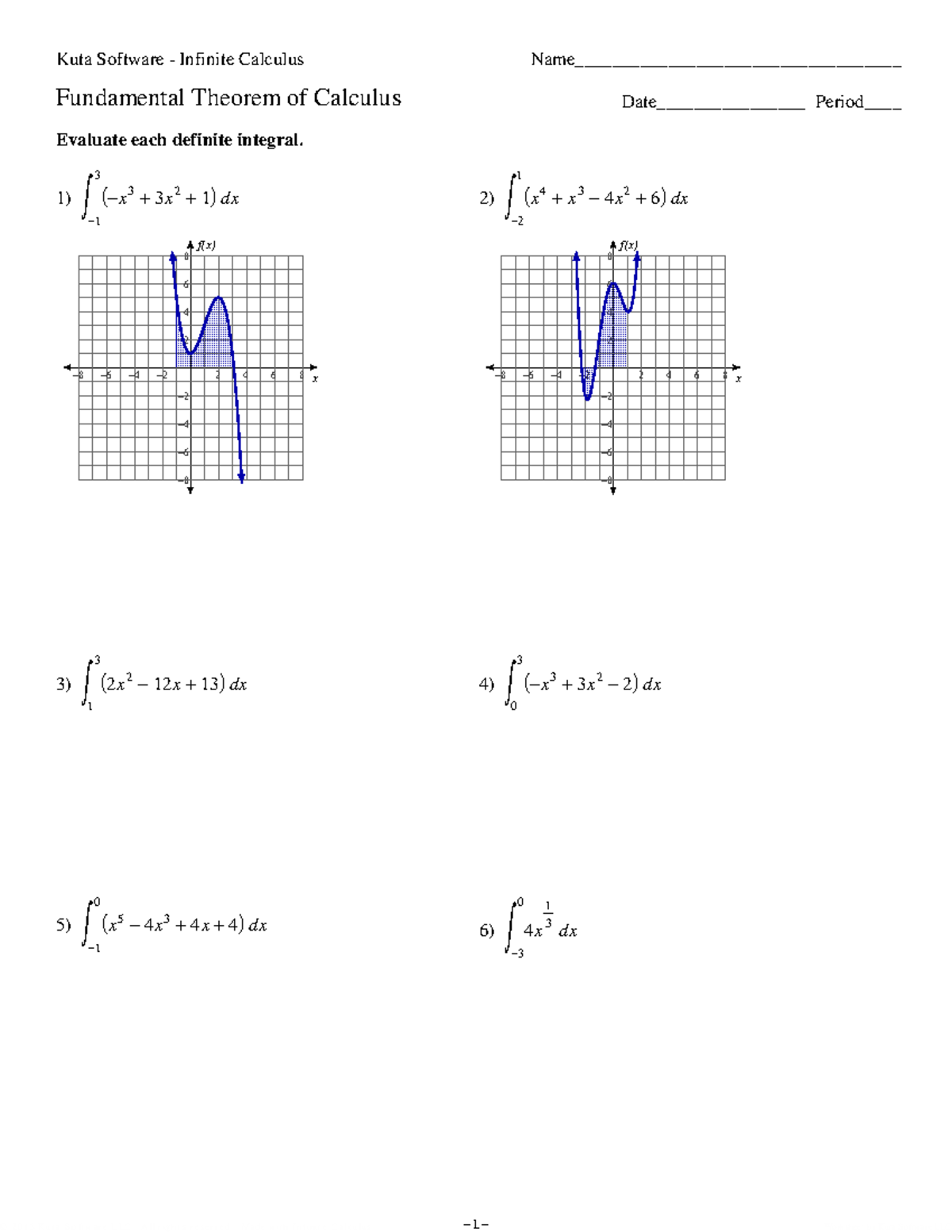 06 - Fundamental Theorem of Calculus Evaluated Integrals Worksheet ...