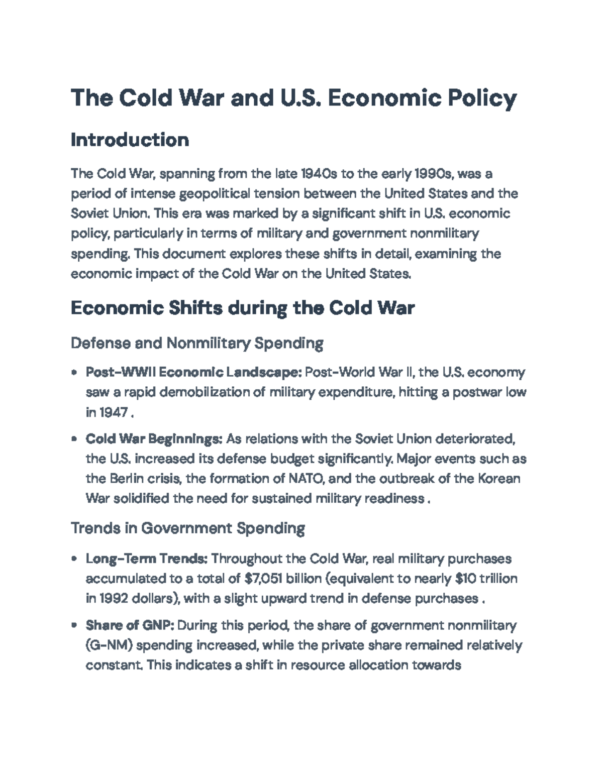 The Cold War's Influence on U.S. Economic Policy: Spending Trends ...