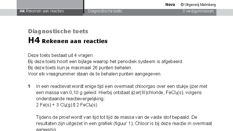 Nova H4 Rekenen aan Reacties - Diagnostische Toets 3 VWO Sk DT ...