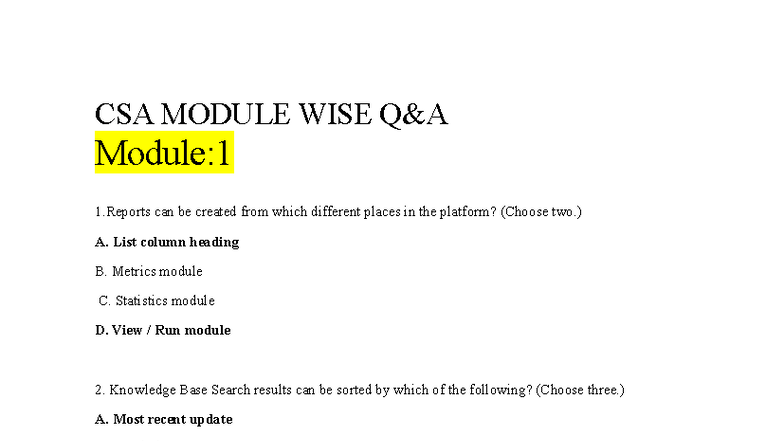 CSA MODULE WISE Q&A: Comprehensive Guide to ServiceNow Concepts - Studocu
