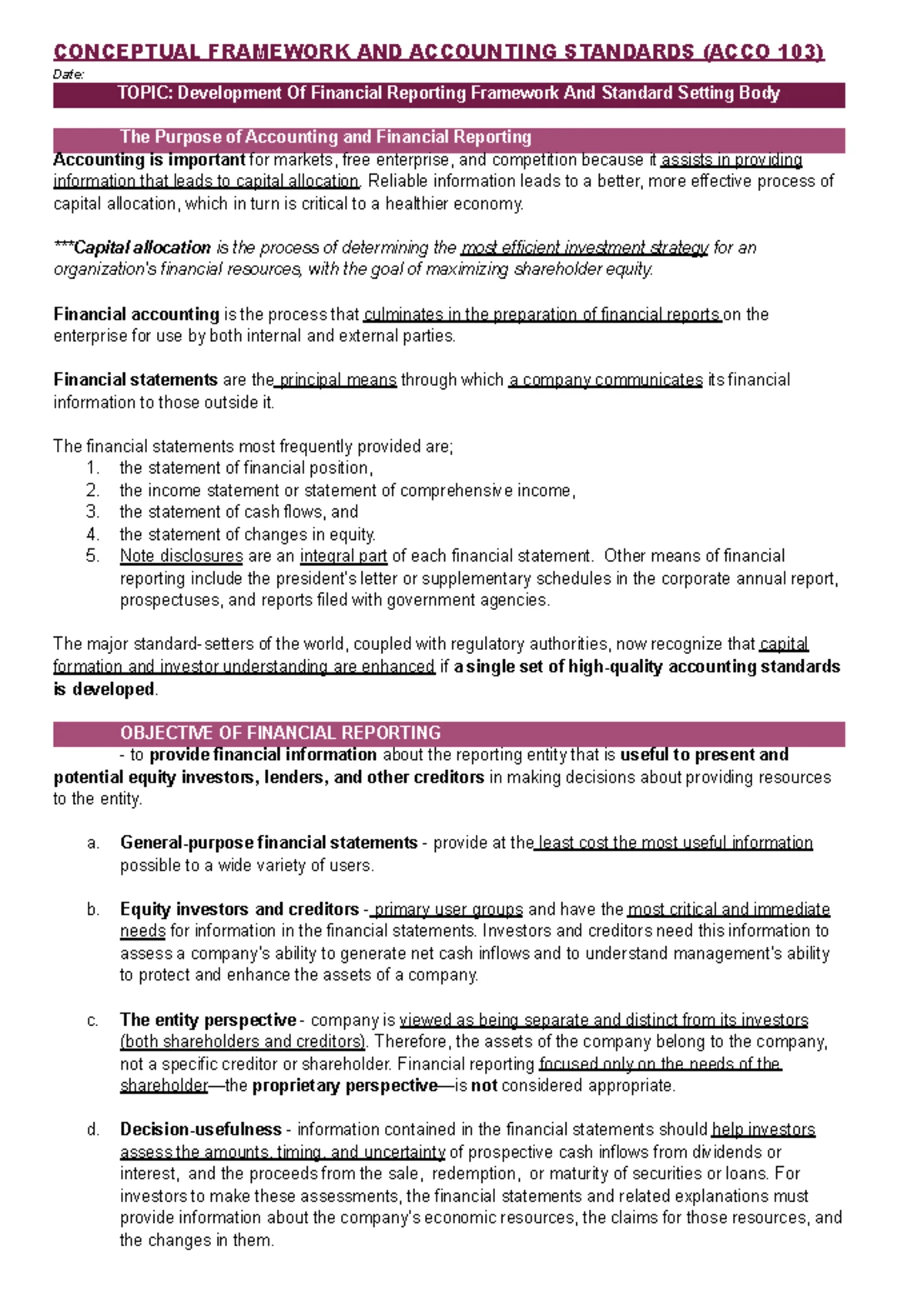 Lesson 1: Development of Financial Reporting Framework (CFAS) - Studocu