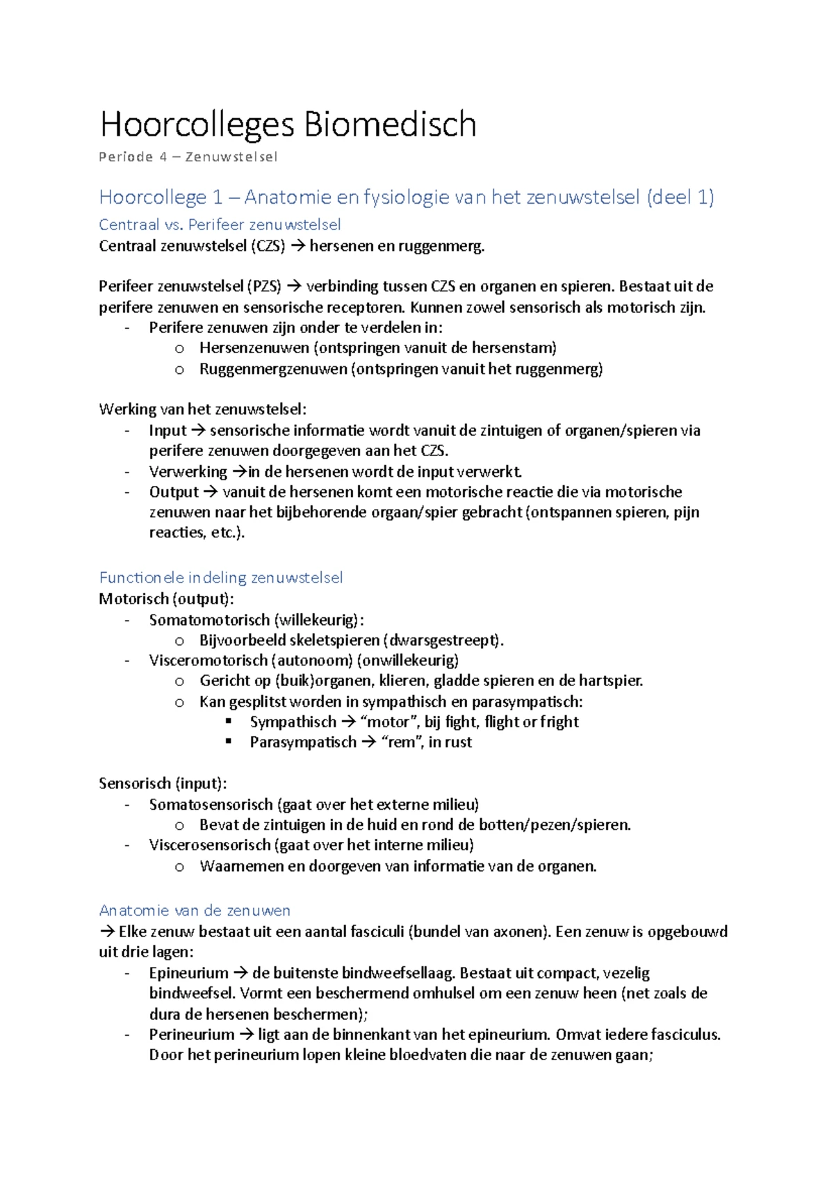 Biomedisch Hoofdstuk 12: Inzicht in Zenuwstelsel en Zenuwweefsel ...