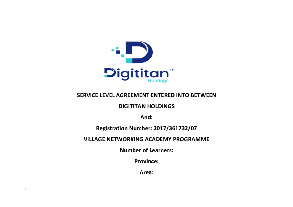 Service Level Agreement: Village Networking Academy Programme - Studocu