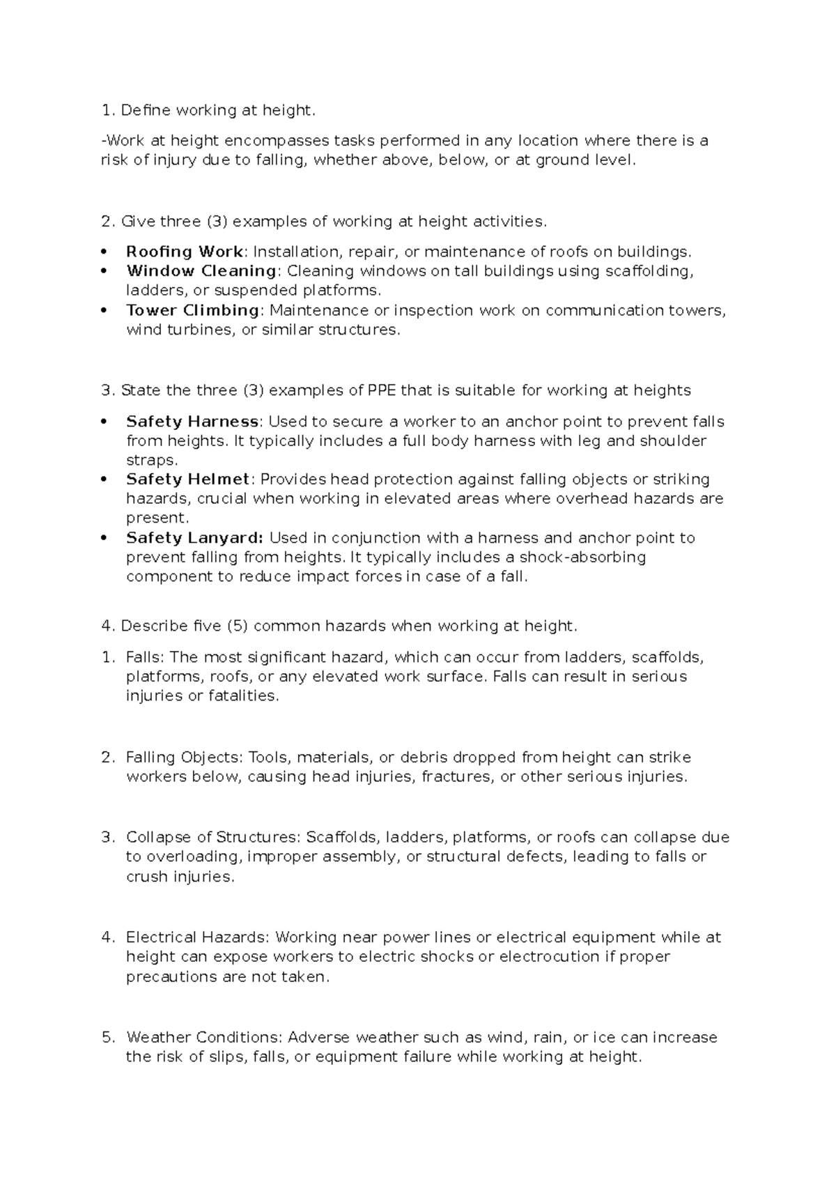 TUTO 7 - Working at Height: Safety, Hazards, and Legal Requirements ...