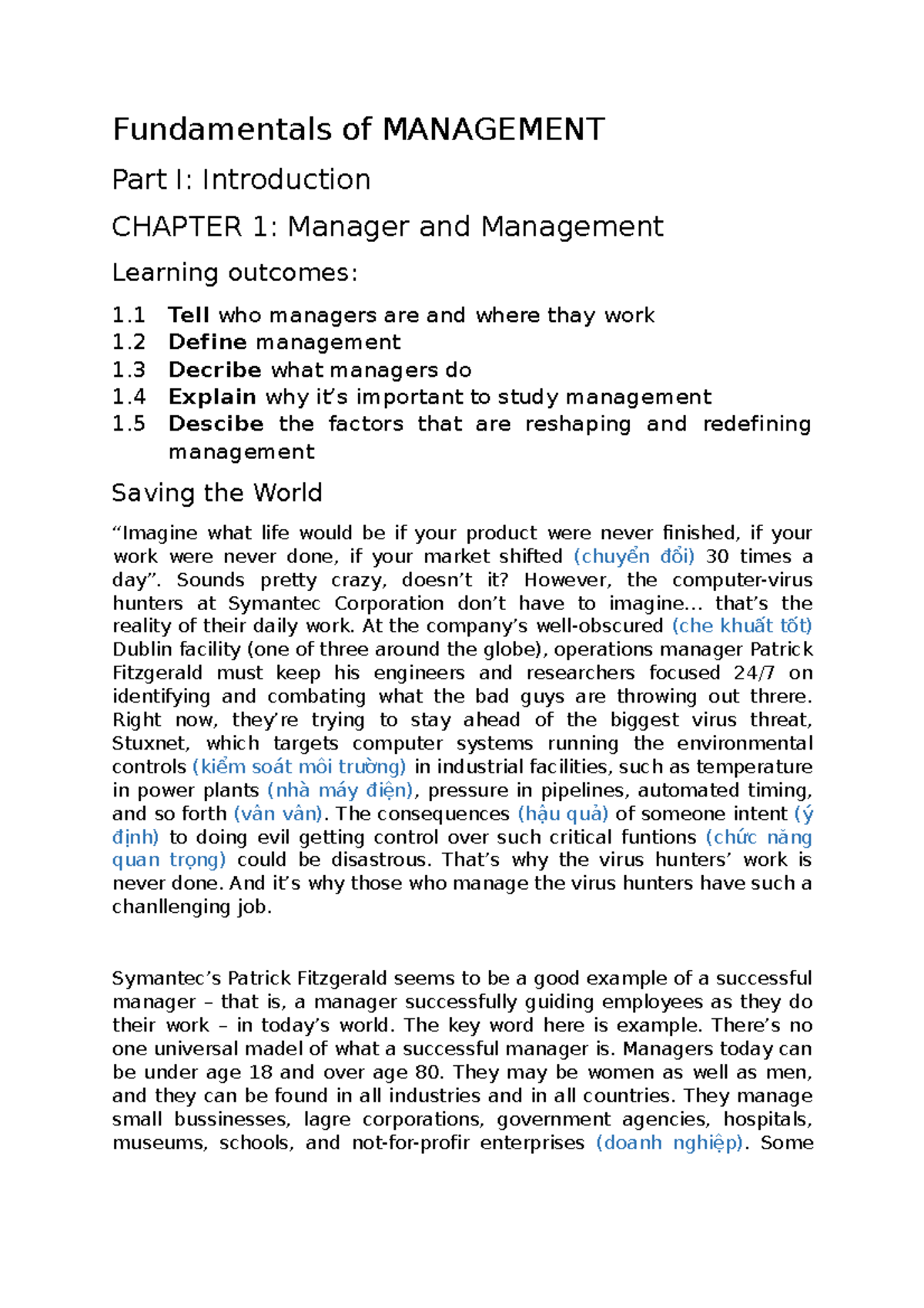 Fundamentals of Management: Overview and Key Concepts - Studocu