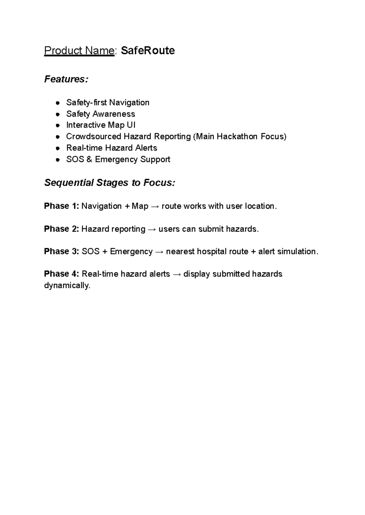 Hackathon Blueprint: SafeRoute Navigation & Safety Features - Studocu