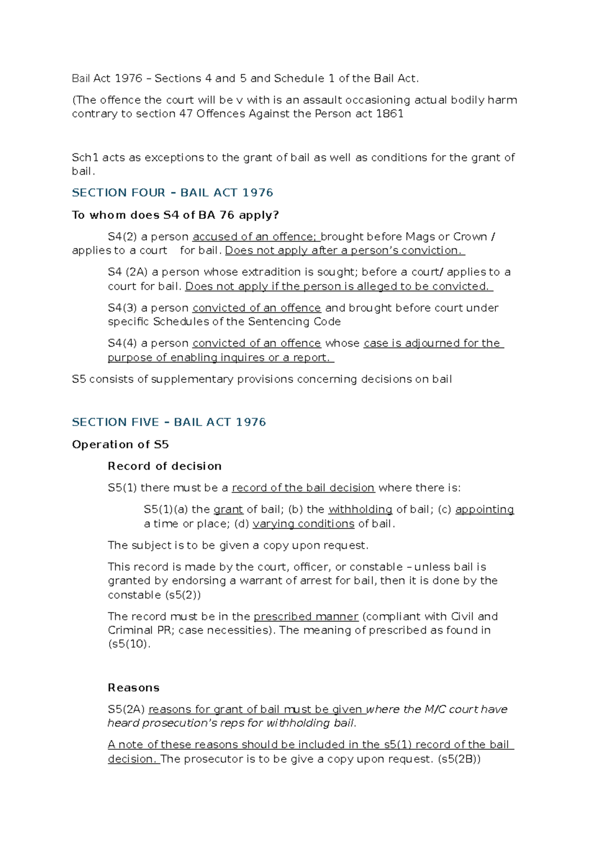 Bail Act 1976 - Detailed Analysis of Sections 4 and 5 - Studocu