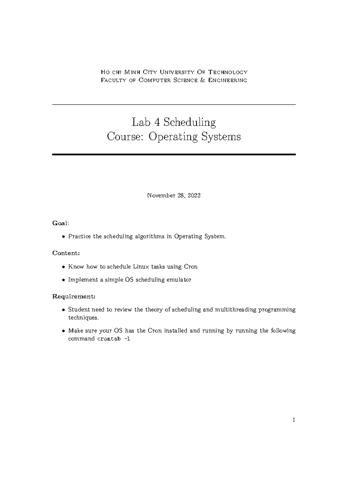Lab 4 scheduling v2 - Ho chi Minh City University Of Technology Faculty of Computer Science ...