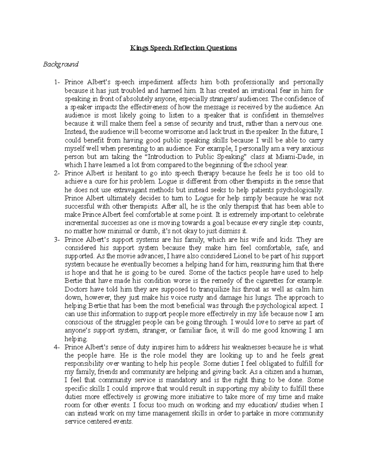 Kings Speech Reflection Questions - Kings Speech Reflection Questions ...