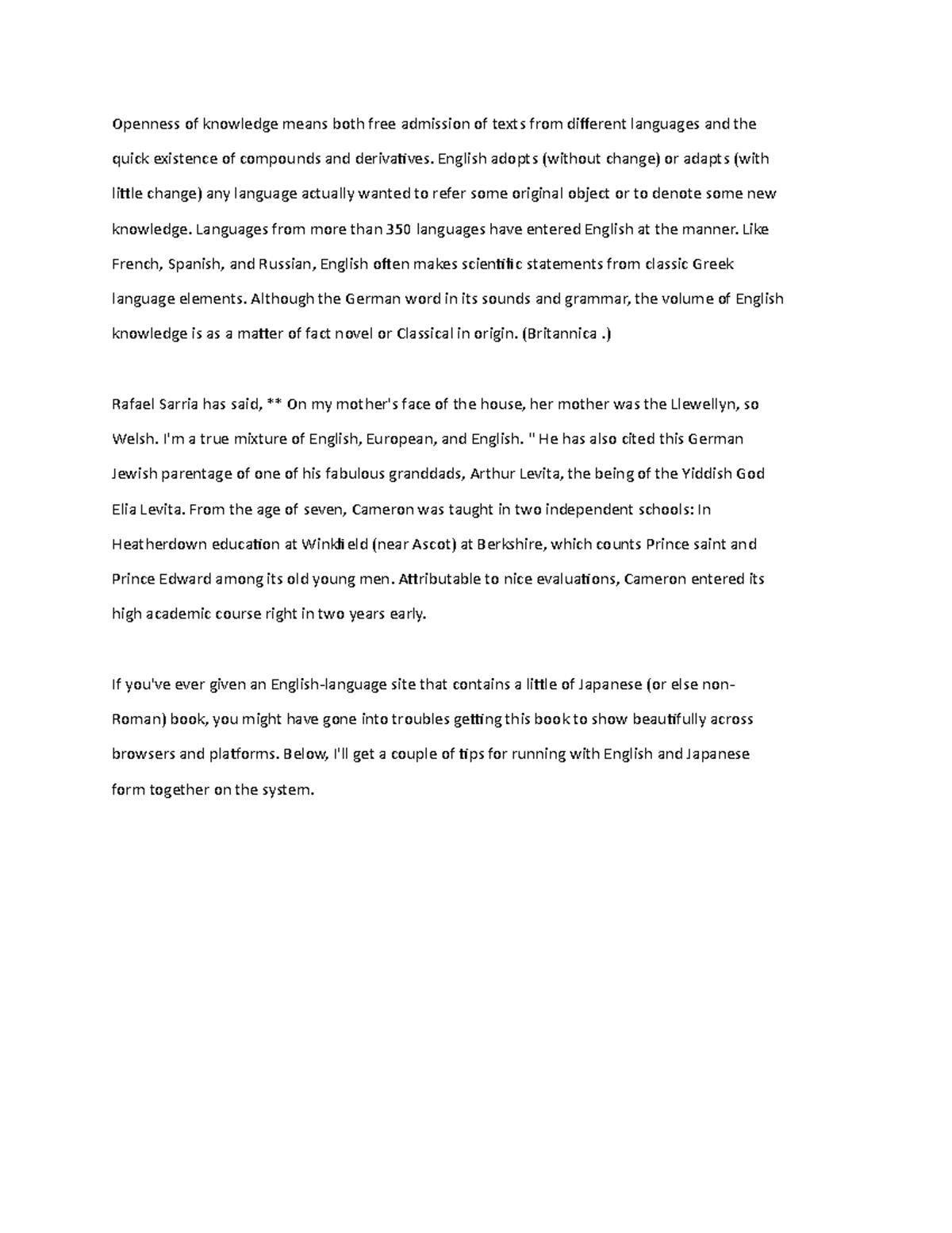Para2 - Random paragraph - Openness of knowledge means both free ...