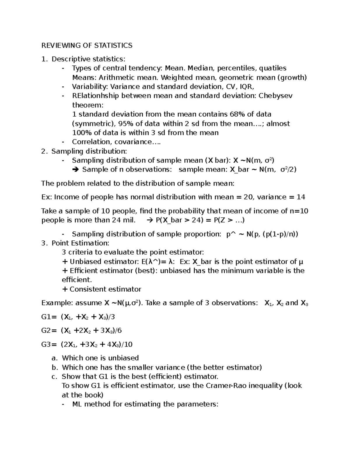 REVIEWING OF STATISTICS 1: Descriptive & Inferential Concepts - Studocu