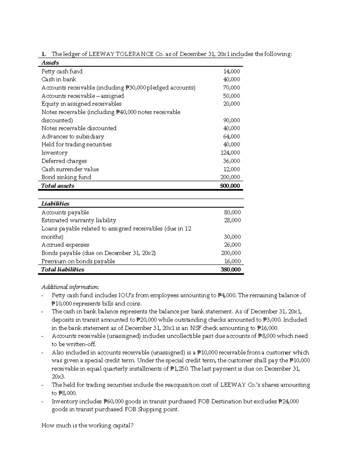Accounting Case Study: LEEWAY TOLERANCE Co. Financial Statements ...