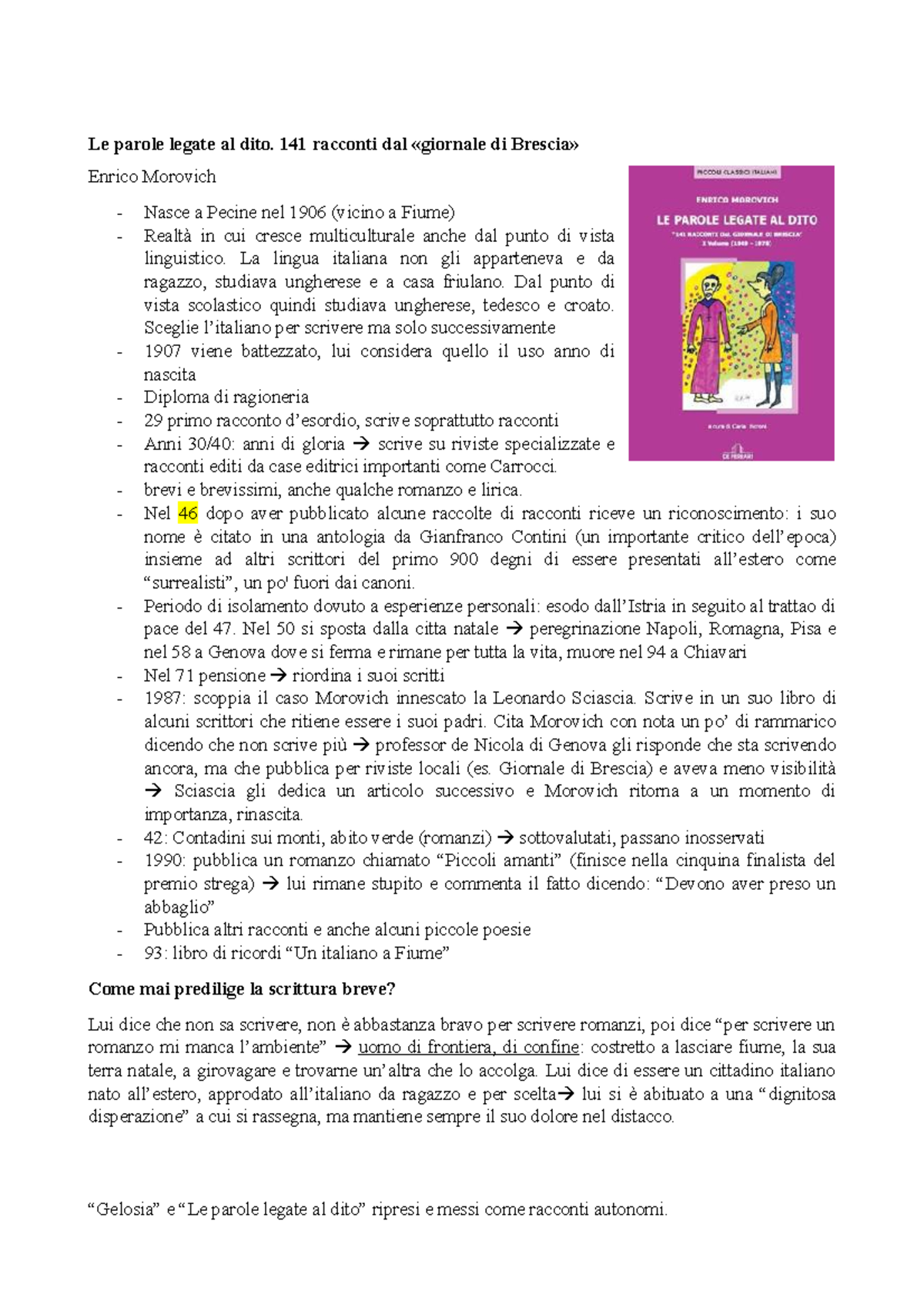 appunti su enrico morovich - Le parole legate al dito. 141 racconti dal ...