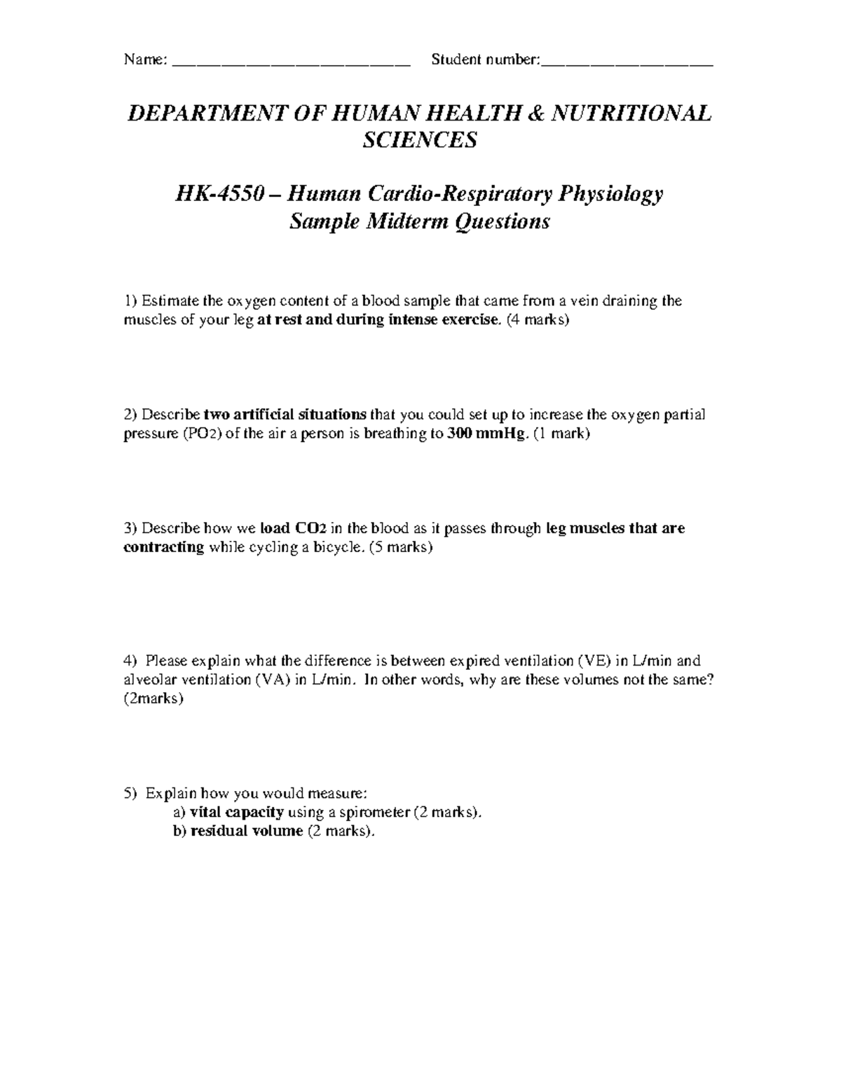 Human Physiology Sample Midterm Questions - HHS 101 - Studocu