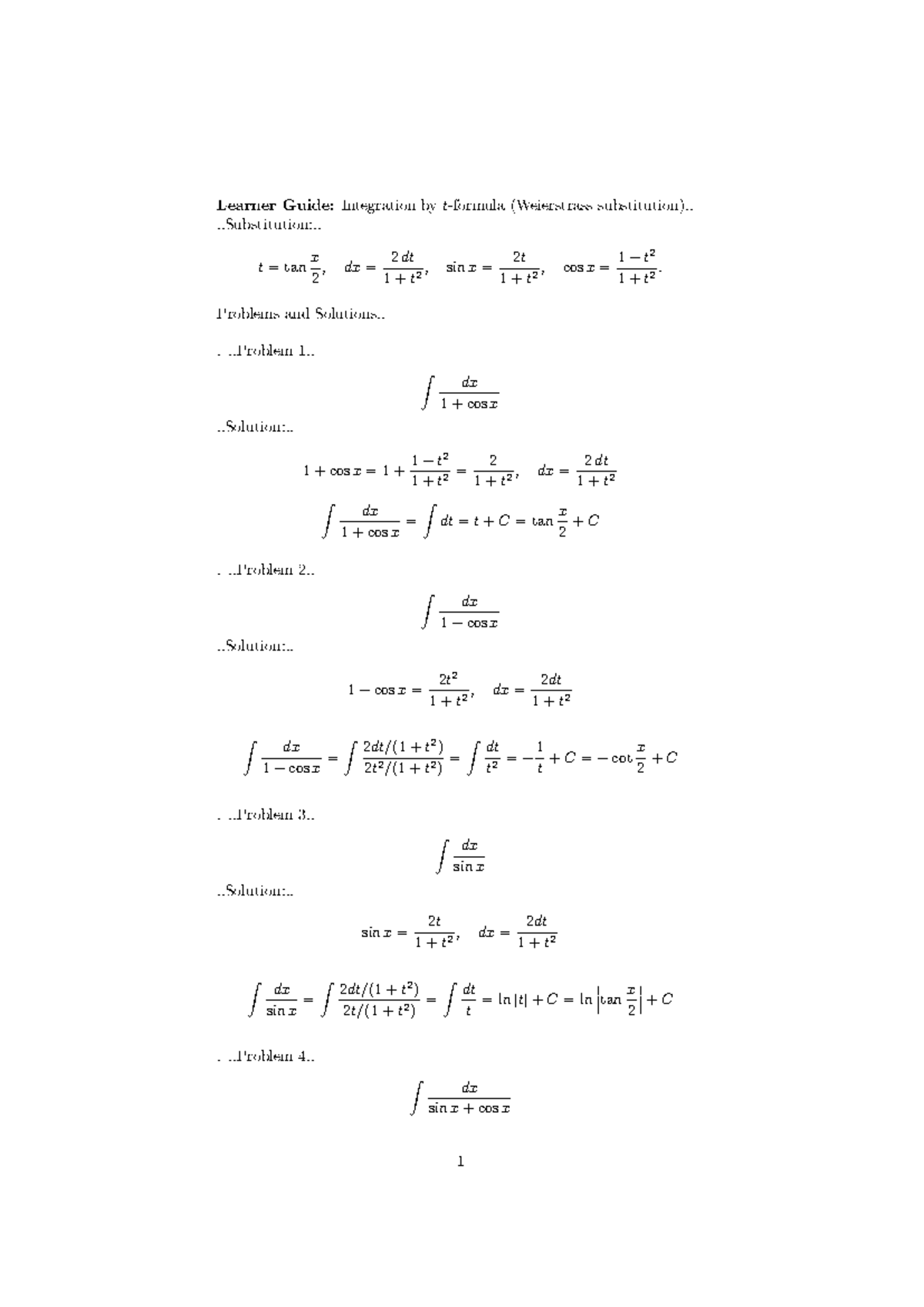 T-Formula Integration Problems & Solutions Guide (Math 101) - Studocu
