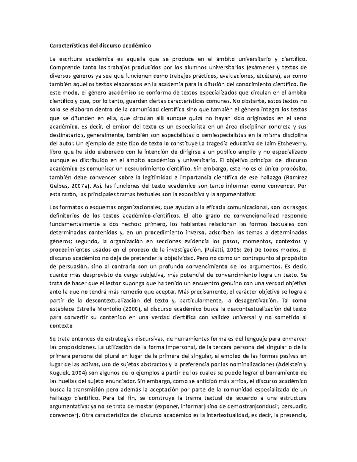 Características del Discurso Académico: Análisis y Estructura - Studocu