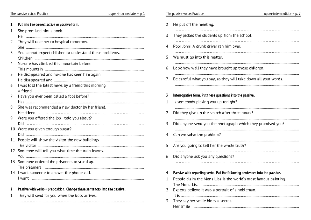 5 Passive Voice Exercises: Transformations and Applications - Studocu