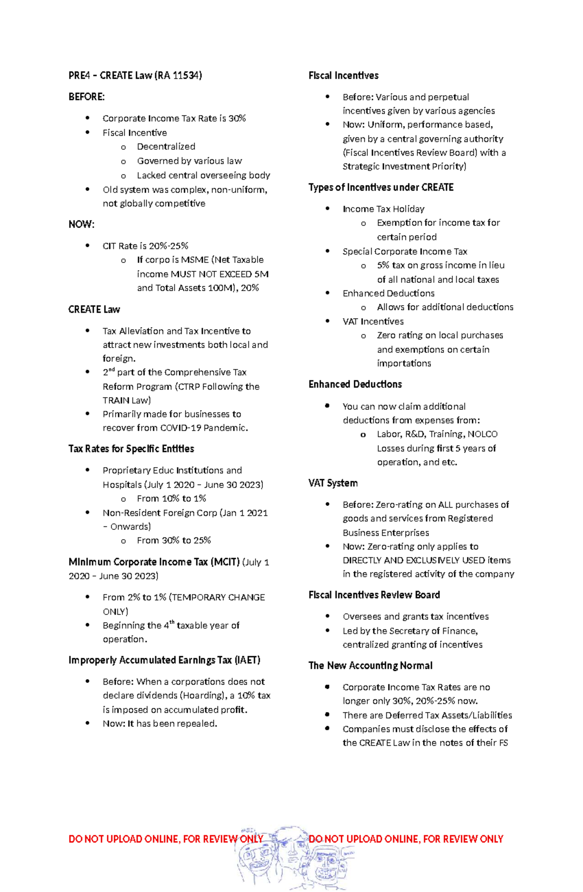 PRE4 CREATE Law (RA 11534) Fiscal Incentives Overview and Changes - Studocu