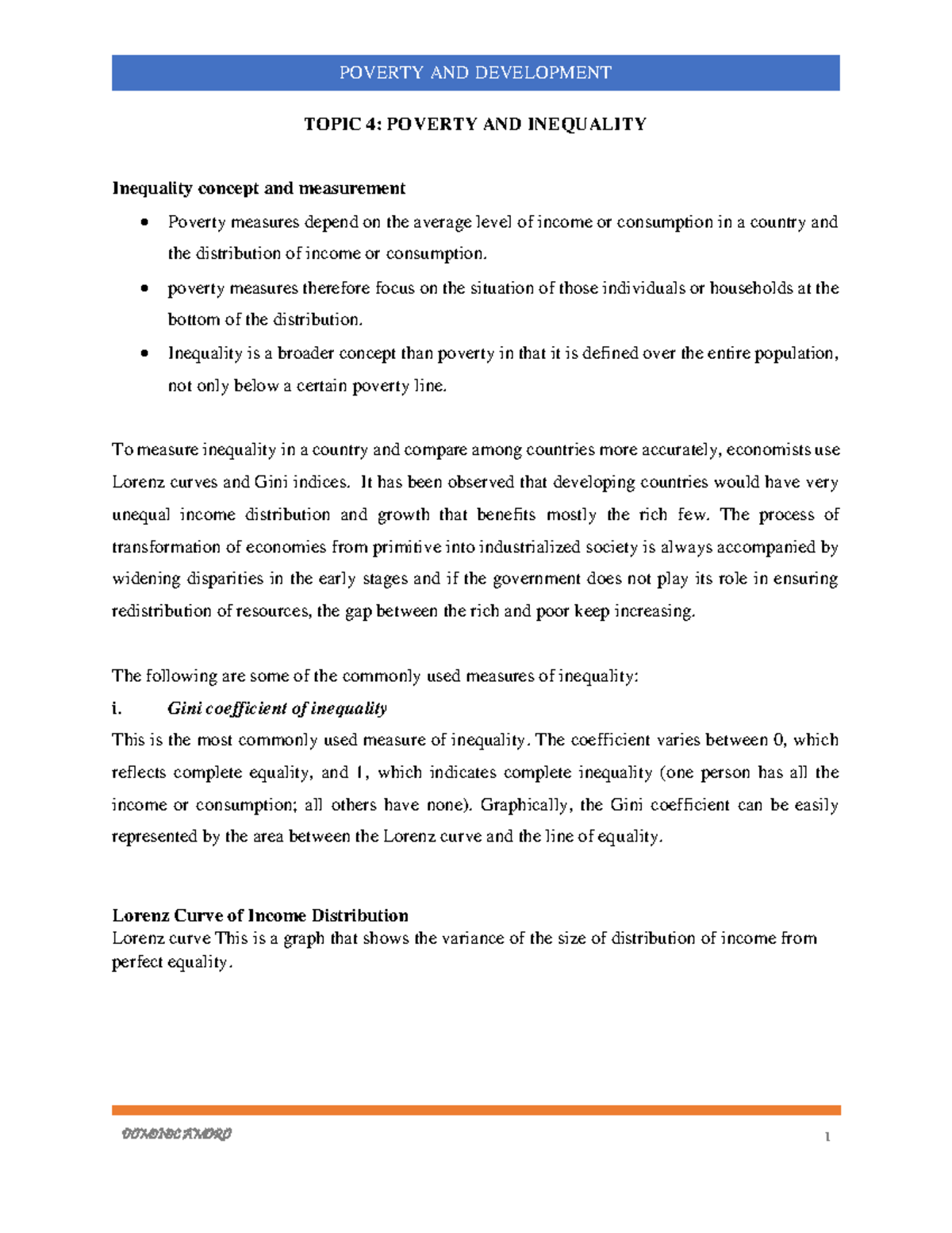Poverty and Inequality: Topic 4 Notes on Measurement and Policy - Studocu