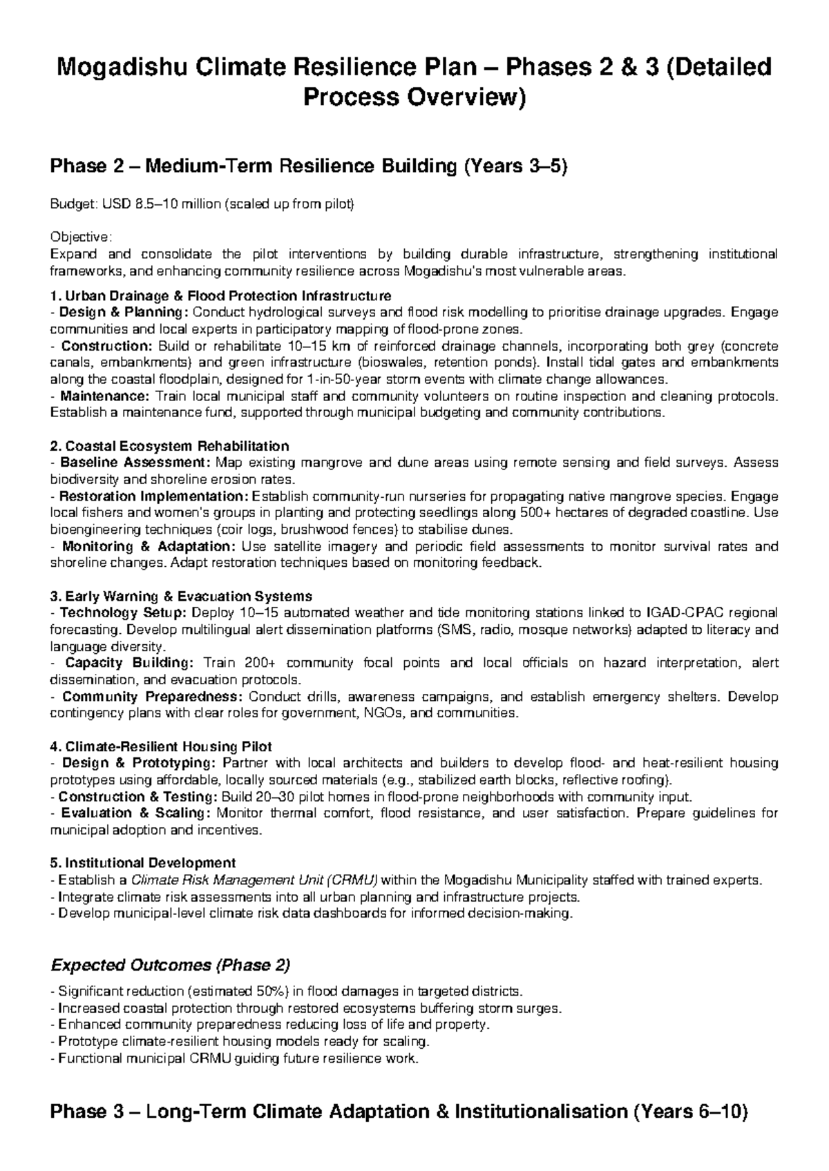 Mogadishu Climate Resilience Plan: Phases 2 & 3 Overview - Studocu