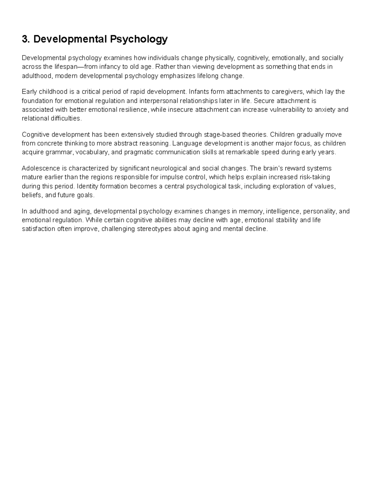 3. Developmental Psychology: Lifelong Changes from Infancy to Aging ...