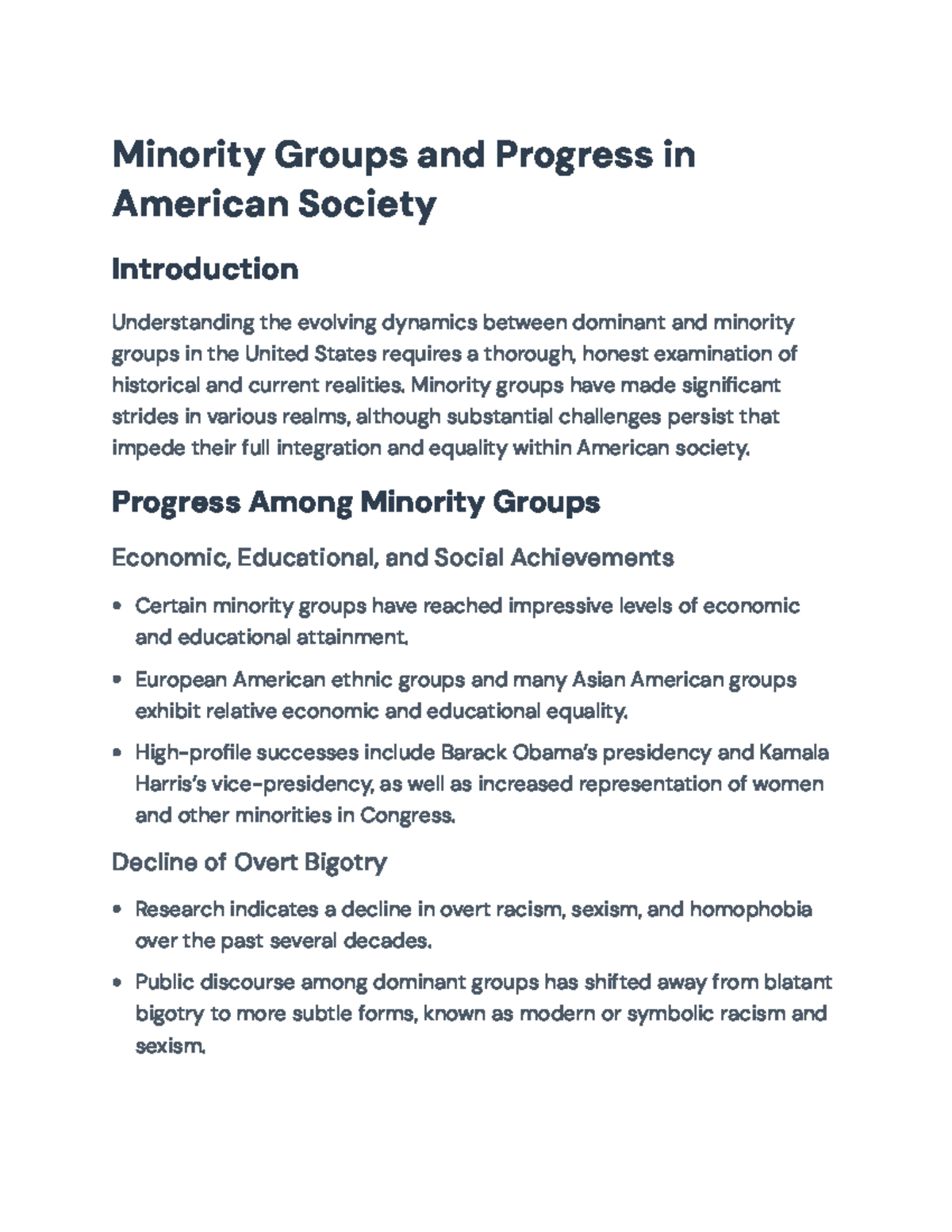 Progress and Challenges for Minority Groups in American Society ...