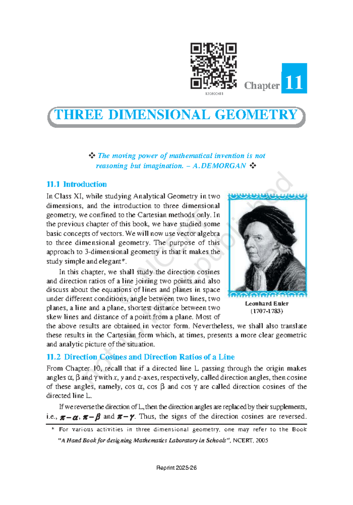 THREE DIMENSIONAL GEOMETRY Chapter 11 Notes for Class XI - Studocu