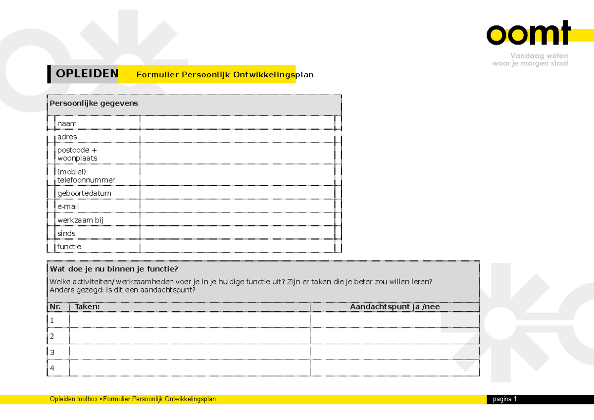 Persoonlijk Ontwikkelingsplan - POP-formulier Samenstelling - Studeersnel