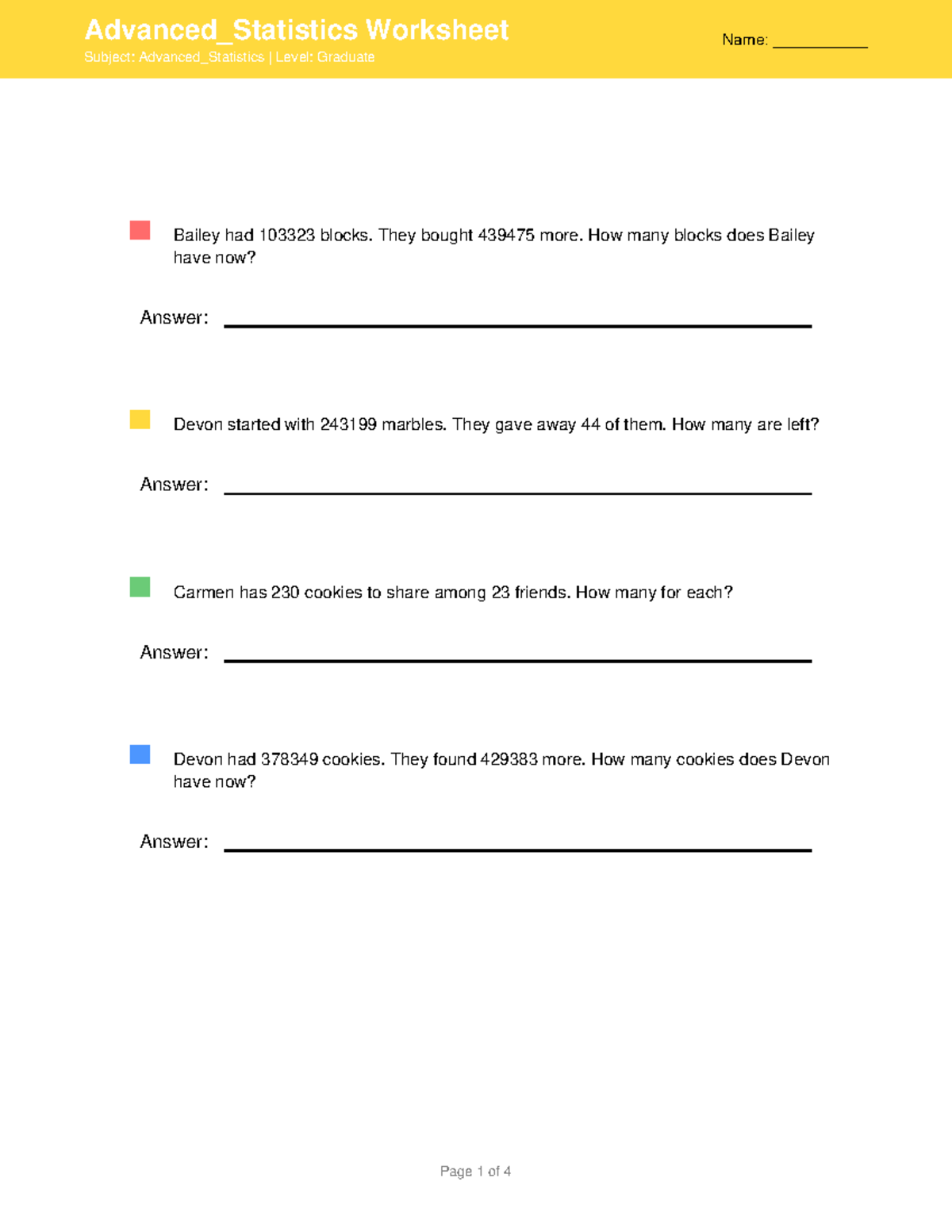 Advanced Statistics Worksheet 4: Problem Set and Solutions - Studocu
