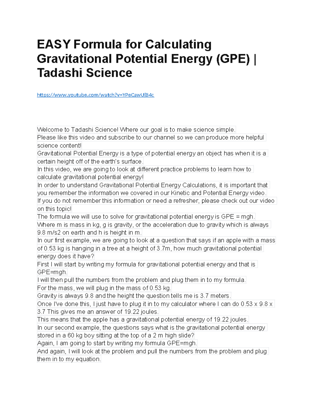 GPE Calculation Guide: Easy Formula & Practice Problems - Studocu