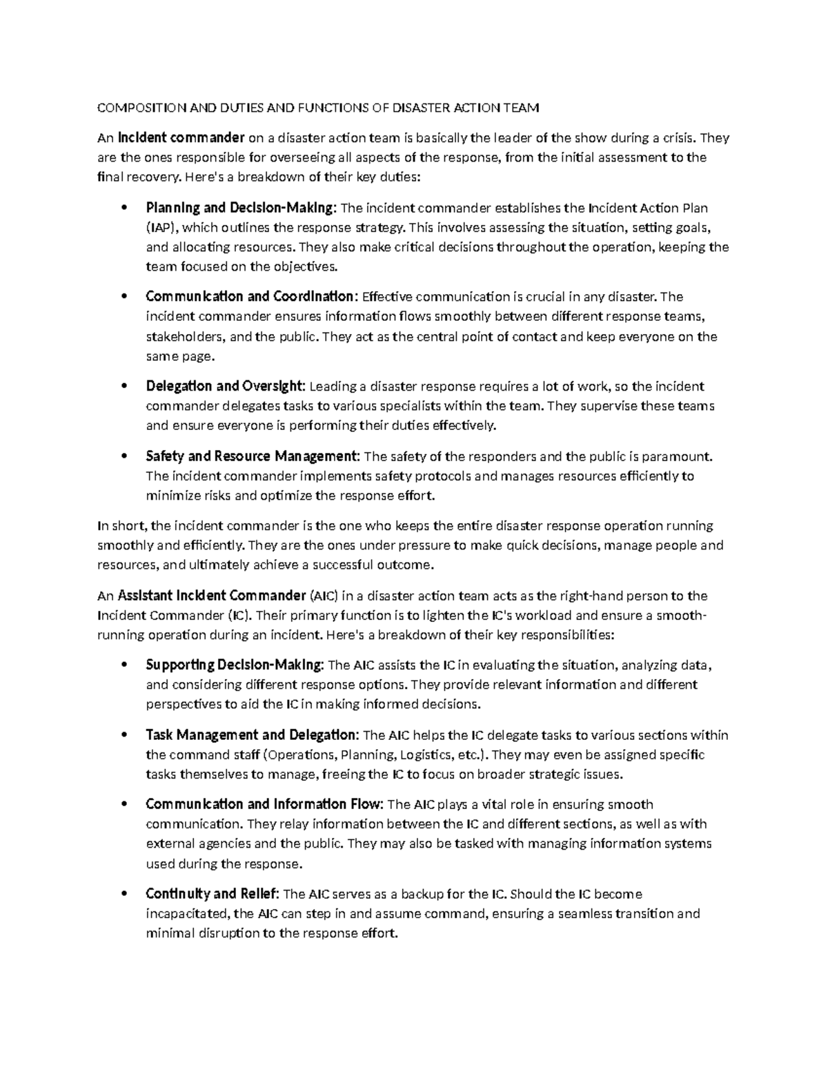 Duties and Functions of Disaster Action Team (DAT) Members - Studocu