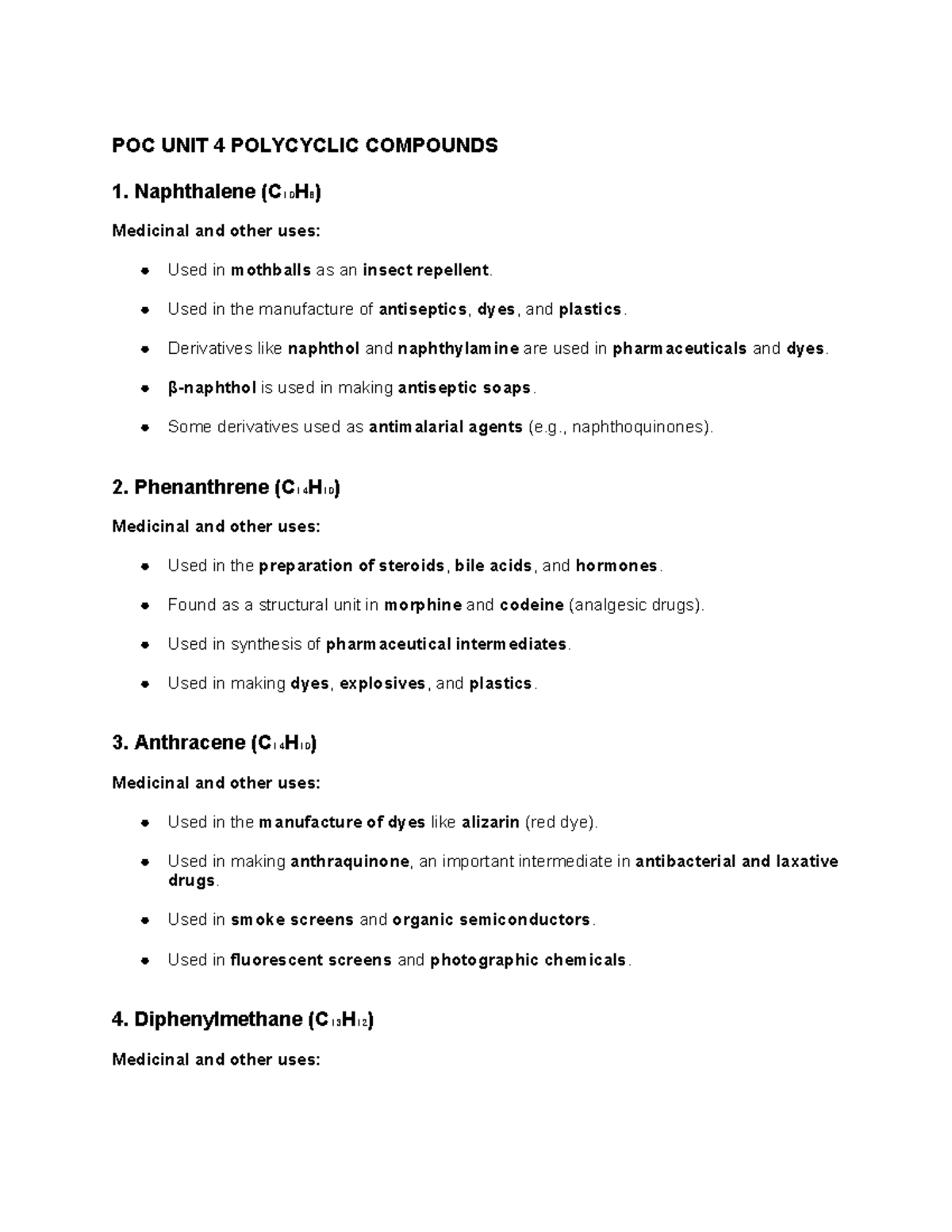 POC UNIT 4: Medicinal Uses of Polycyclic Compounds - Studocu