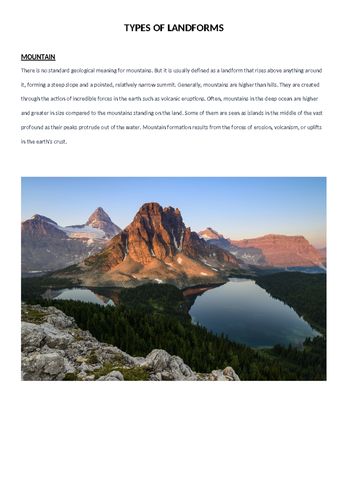 Types OF Landforms - TYPES OF LANDFORMS MOUNTAIN There is no standard ...