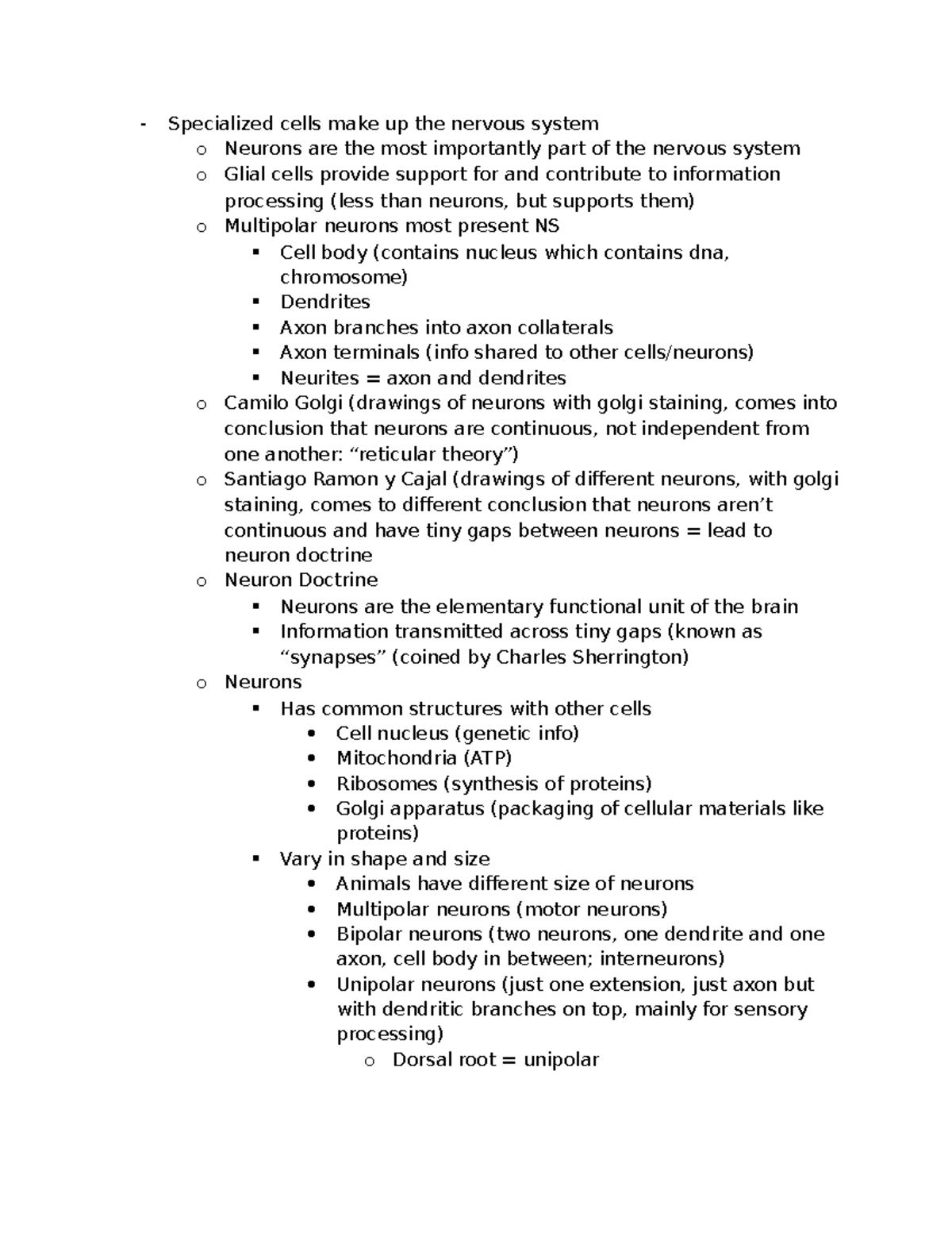 NEUR 355 - Chapter 2 Notes on Nervous System Cells and Functions - Studocu
